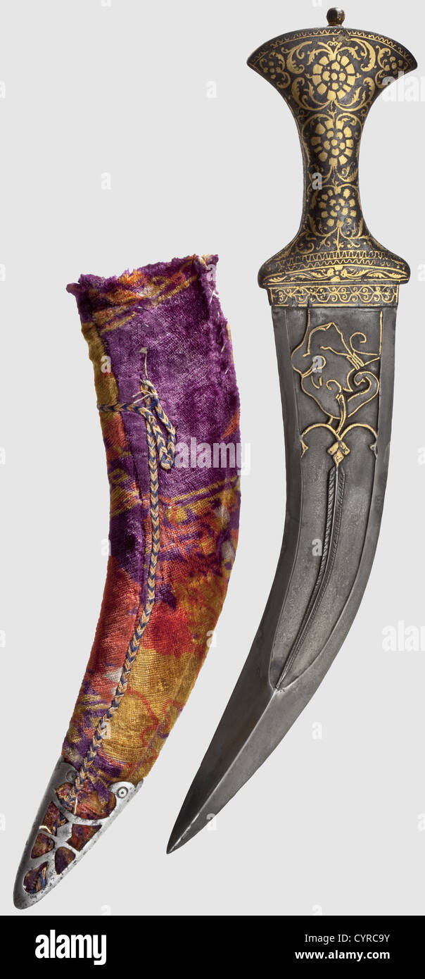 An Indian gold-inlaid jambiya,Bundi,19th century Heavy,wootz-Damascus ...