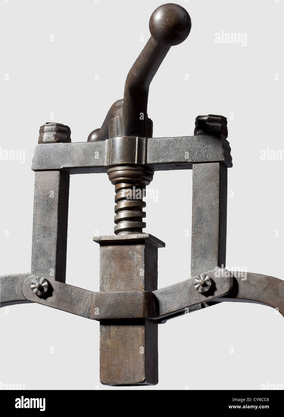 A large South German seal stamp press, circa 1720 Square ebonised wood ...