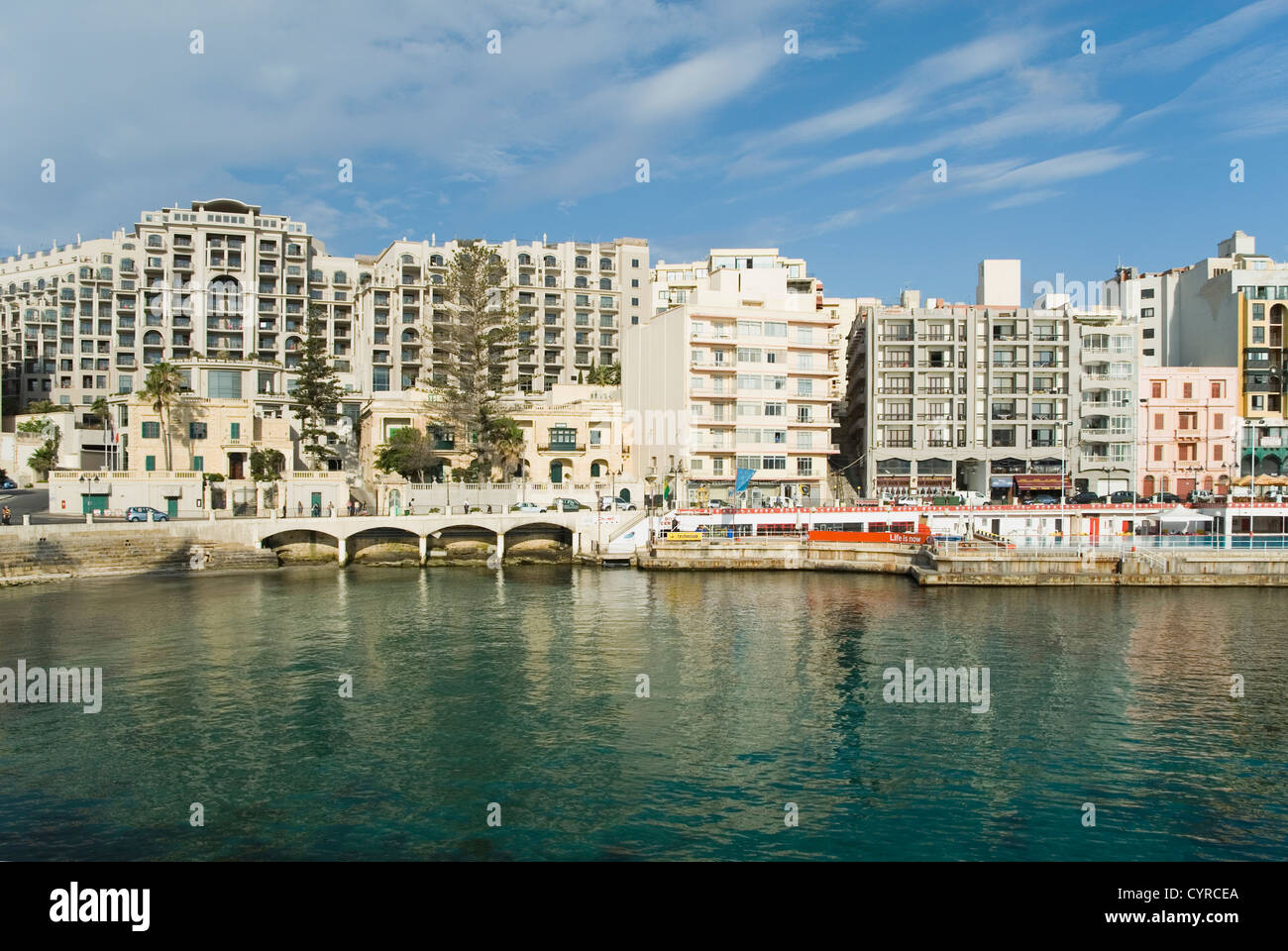 Buildings at the waterfront, Balluta Bay, Malta Stock Photo - Alamy