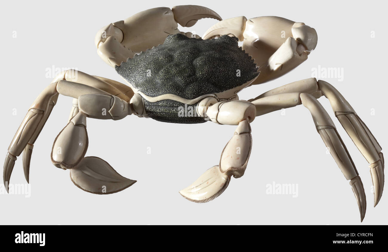 An ivory figure of a crab, Japan, Meiji period Naturalistically carved ...