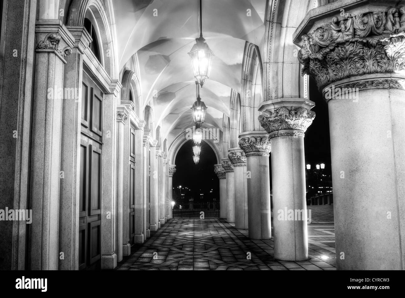 Architecture of hallway with lamp in night Stock Photo - Alamy