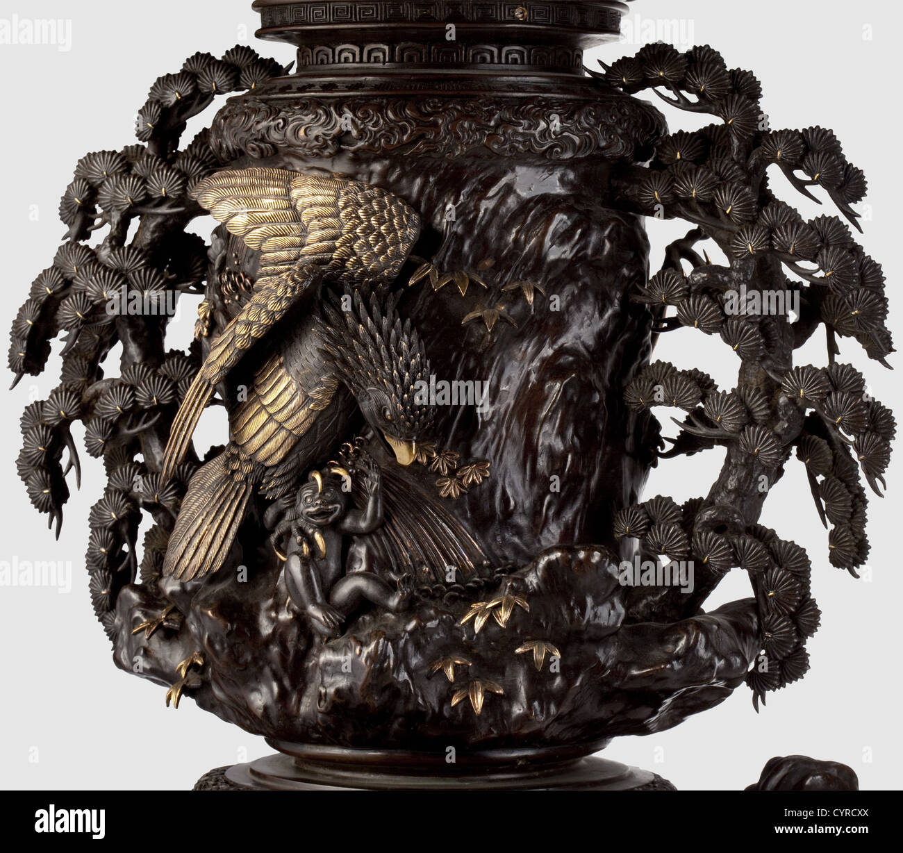 A large incense bowl,Japan,Meiji period A two-piece bowl of patinated ...