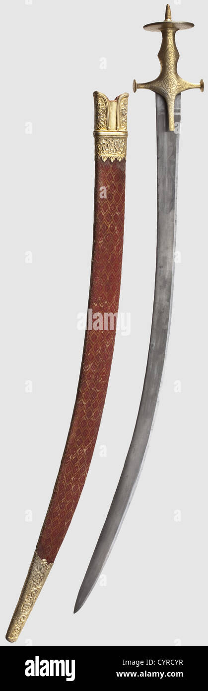 An Indian tulwar with gold-plated hilt,19th century Strong single-edged ...