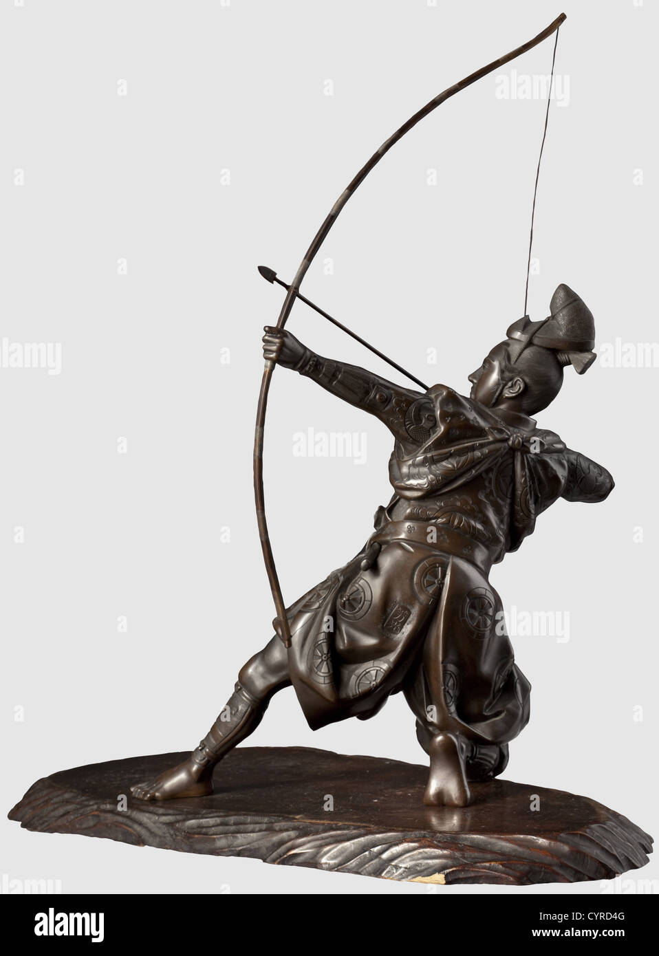 A kneeling archer,Japan,Meiji period Bronze with finely engraved and ...