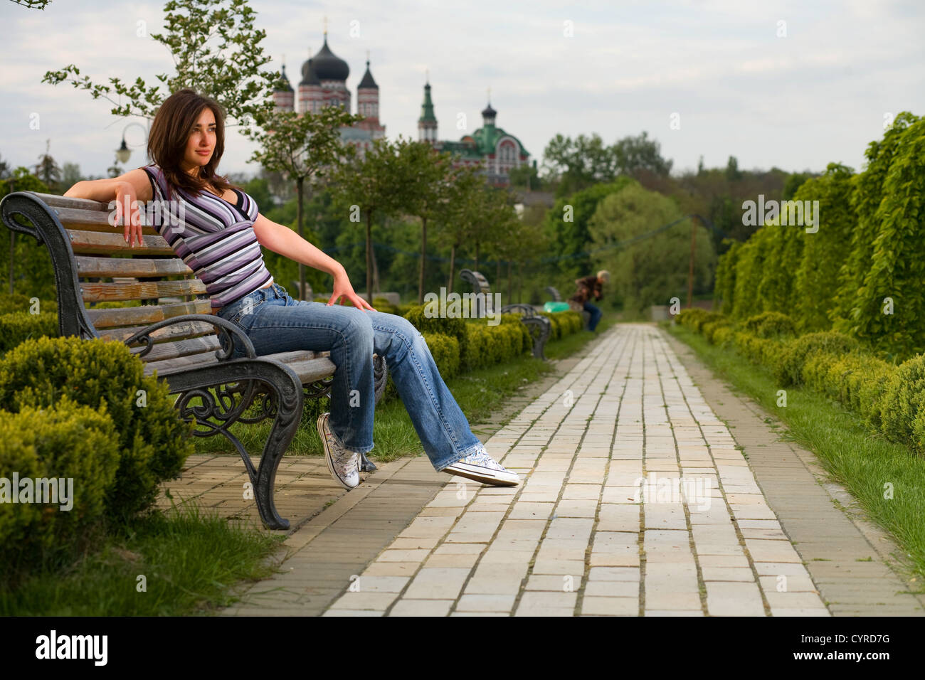 beautyfull girl on bench in the park Stock Photo - Alamy