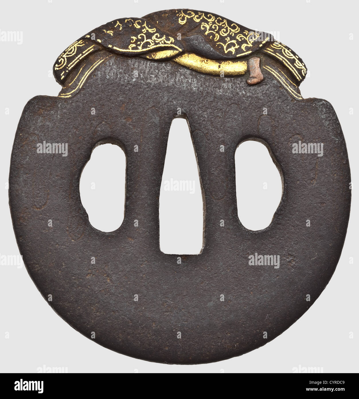 A tsuba, Japan, mid-Edo period Iron tsuba in the form of a sake barrel ...