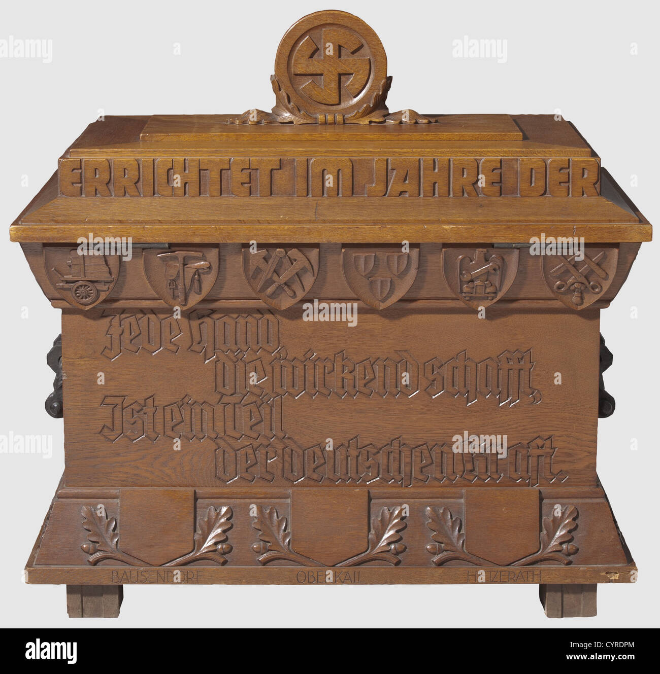 A carved guild chest,Wittlich District Artisans Guild 1935 Oak,stained ...