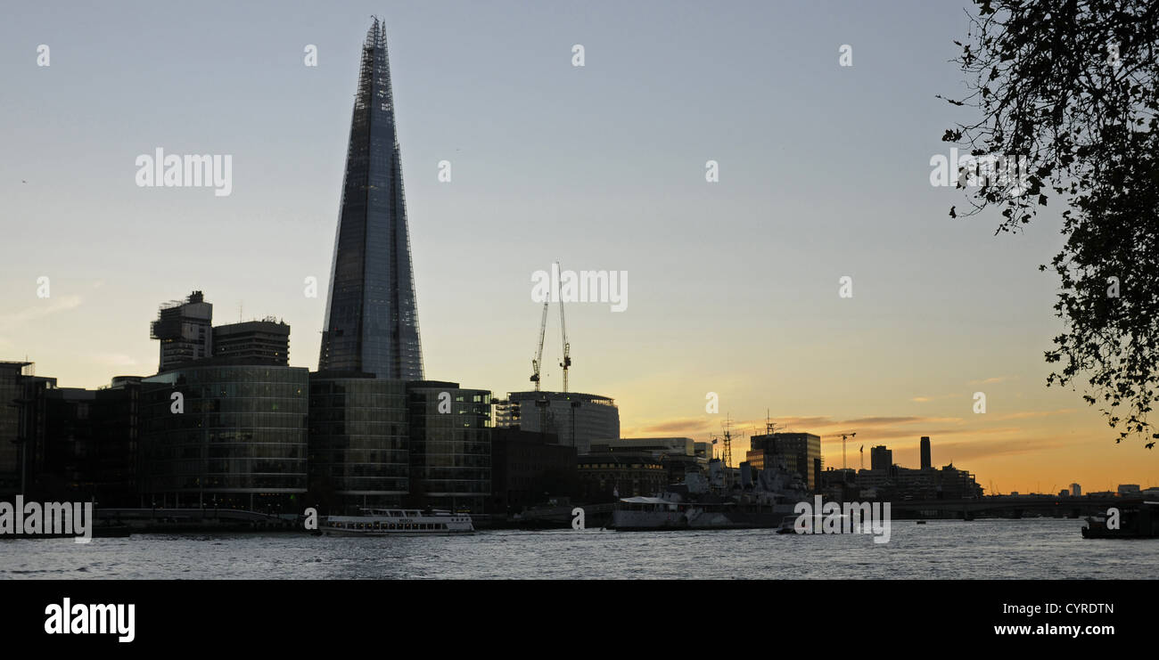River Thames with the Shard and view up River to West End of London ...
