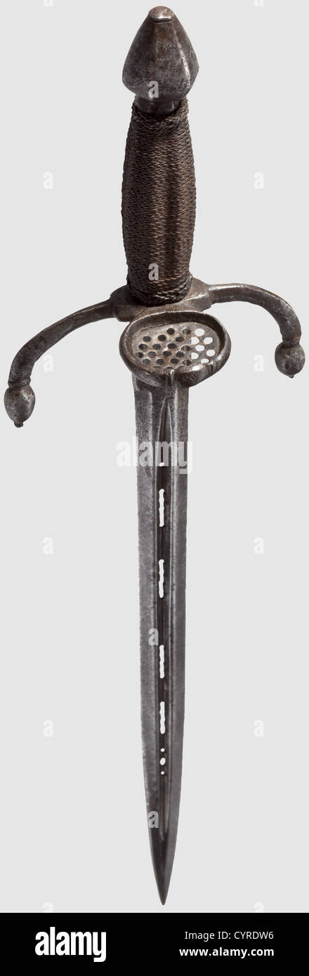 A German left-hand dagger,circa 1620 Double-edged blade cut with deep ...