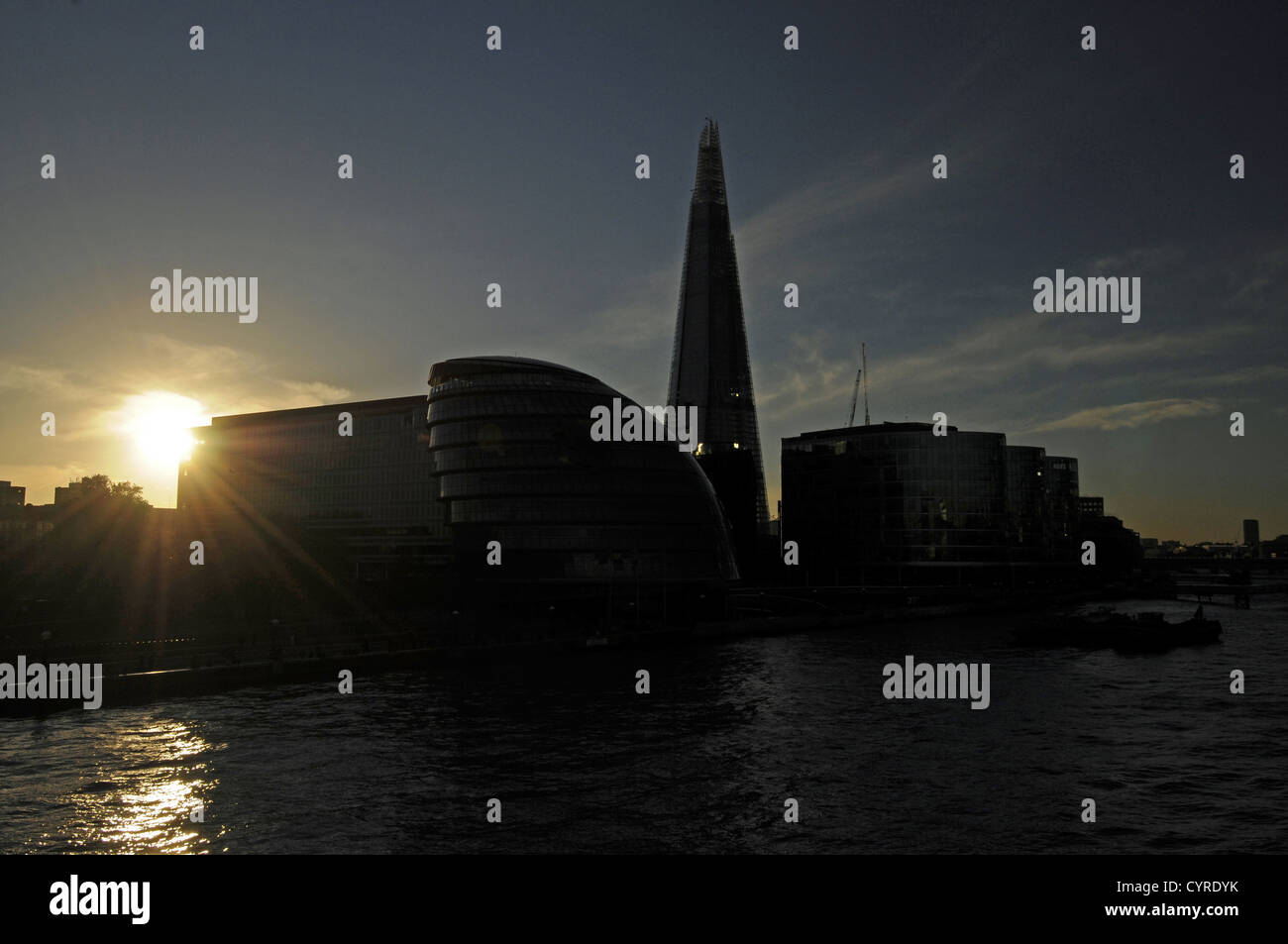 River Thames with The Shard and City Hall at dusk London England Stock ...