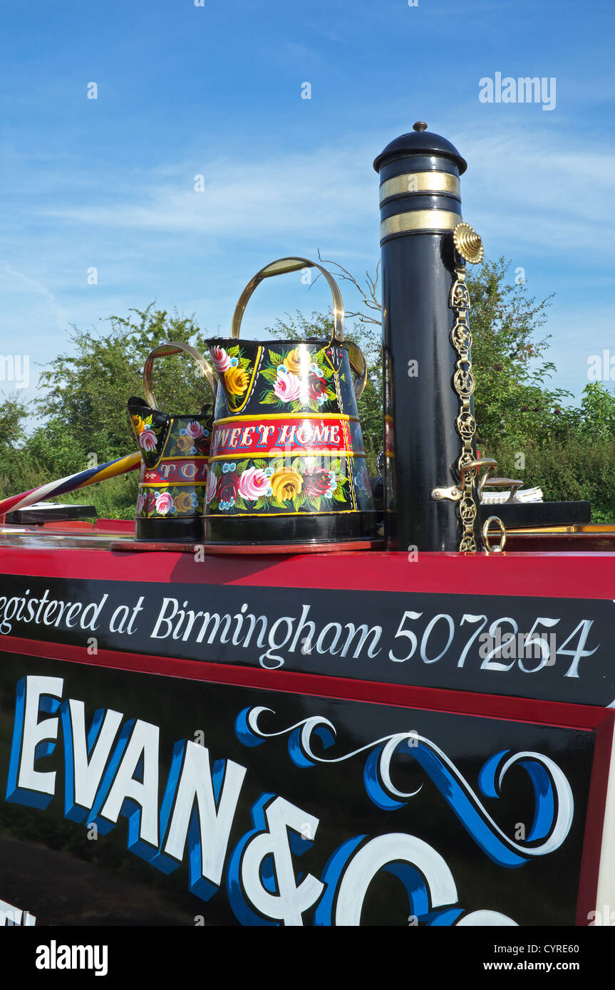 Traditional painted narrowboat with Buckby Cans, England, UK Stock ...