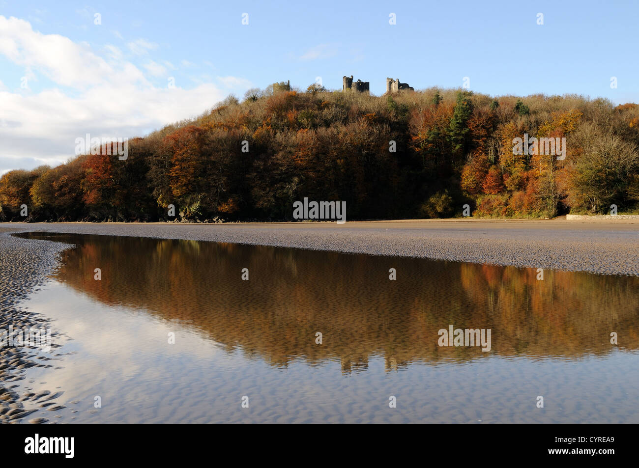 Llansteffan Castle in autumn Carmarthenshire Wales Cymru UK GB Stock ...