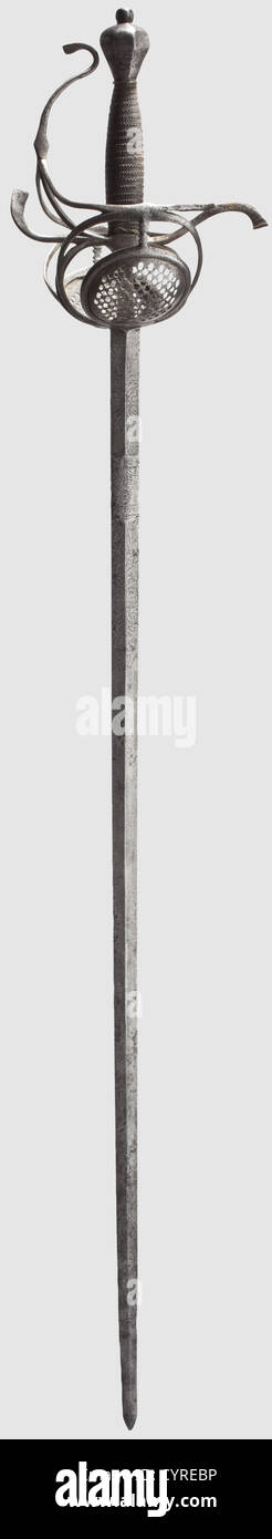 A German Pappenheim rapier,circa 1630 Double-edged blade of flattened ...
