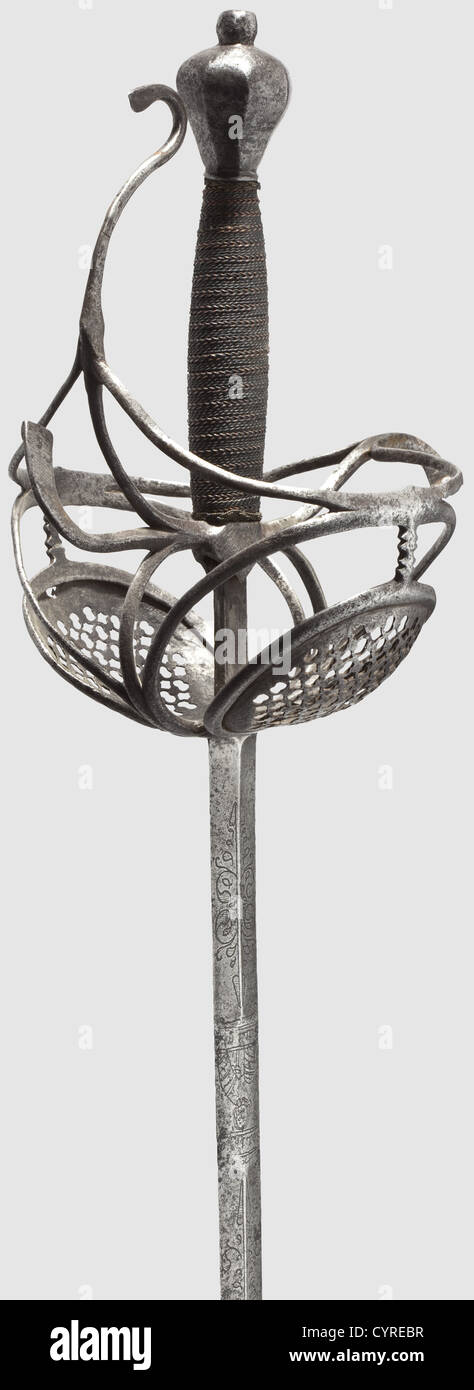 A German Pappenheim rapier,circa 1630 Double-edged blade of flattened ...