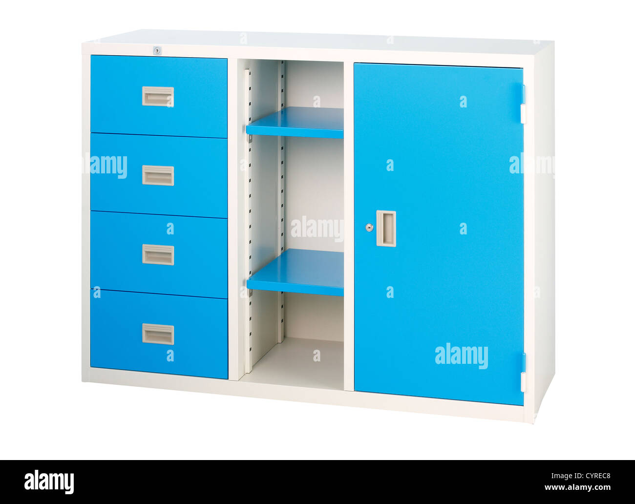 Colorful blue cabinet factory steel furniture Stock Photo - Alamy