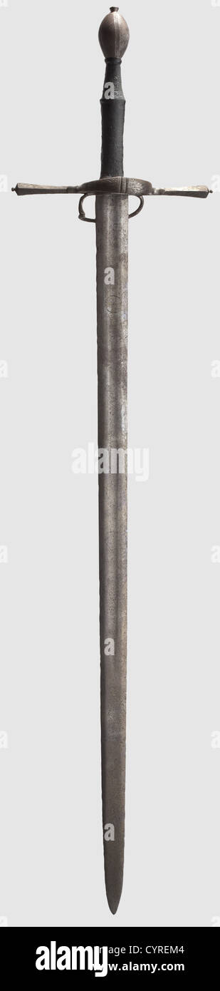 A German hand-and-a-half sword,circa 1520 Straight blade with shallow ...