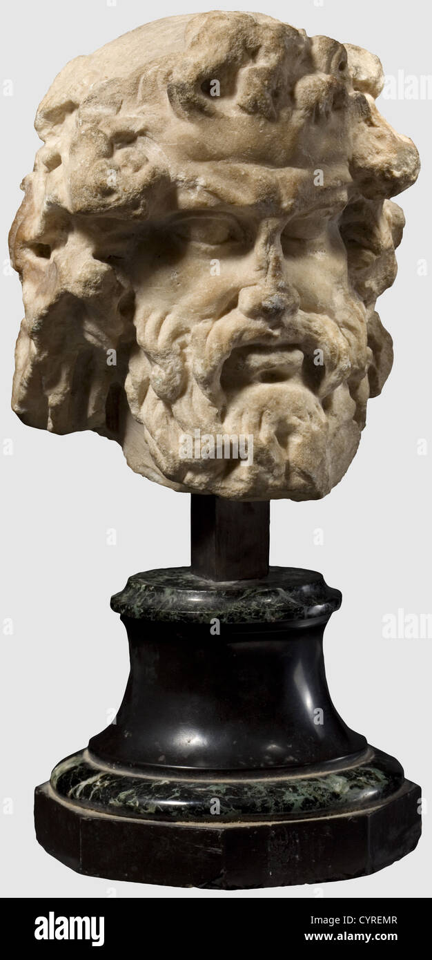 A Roman marble head of a bacchanal,1st/2nd century A.D. White marble ...