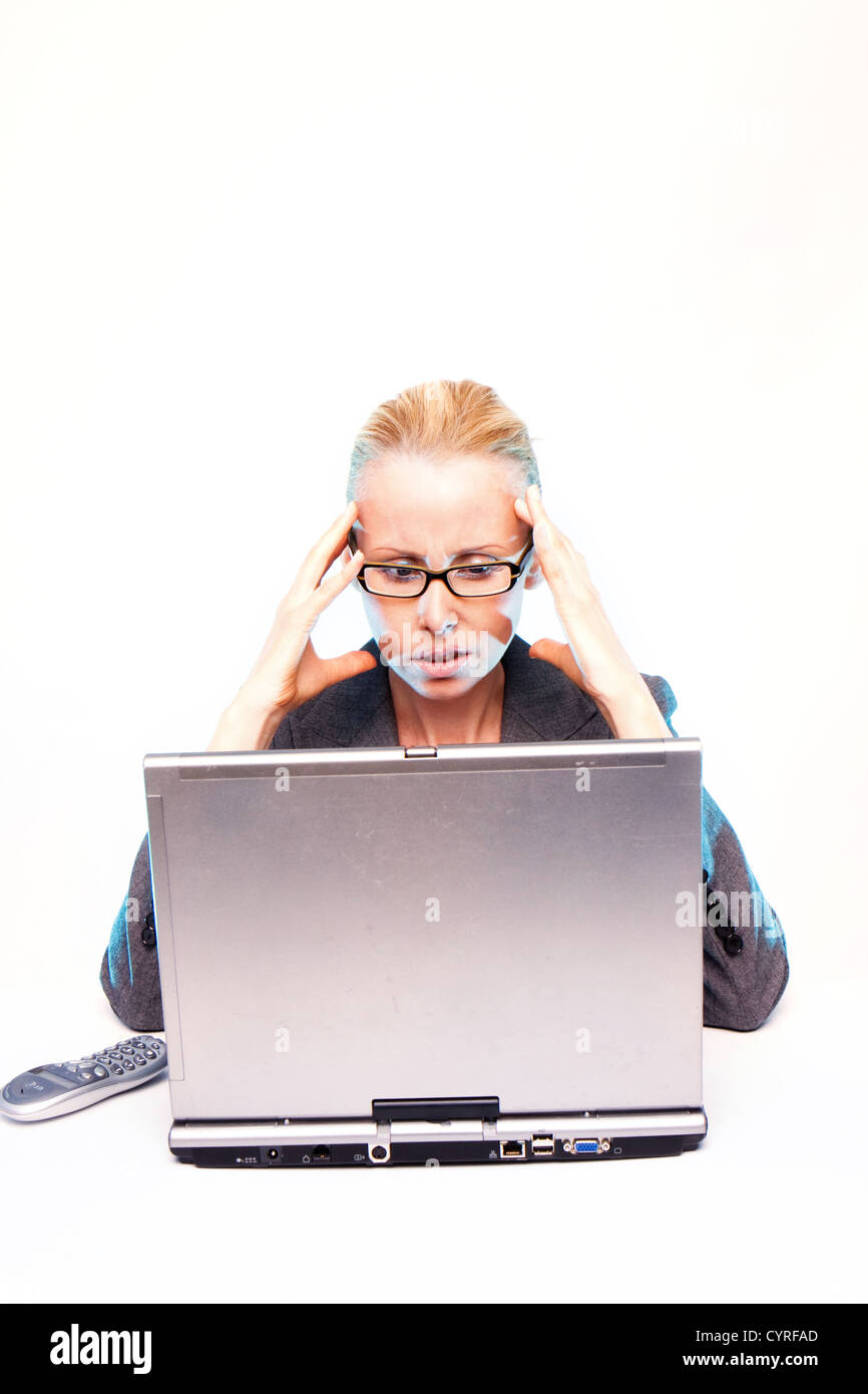 Stress work woman computer Cut Out Stock Images & Pictures - Alamy