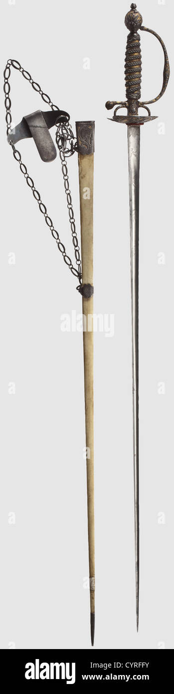 A fine French court sword,circa 1760/70 Iron hilt with chiselled ...