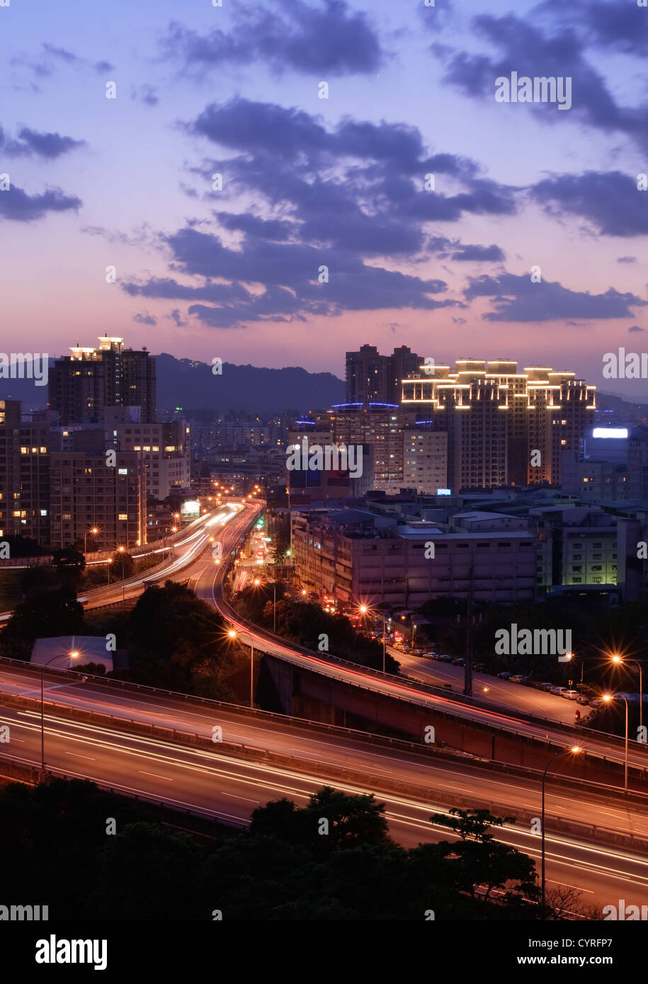 Color city traffic scenic with highway in night Stock Photo - Alamy