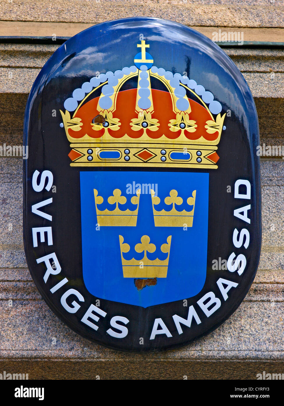 Swedish Embassy sign Stock Photo - Alamy