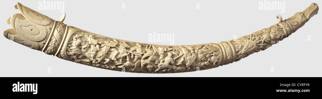 A large German olifant, mid 19th century A hunting horn carved out of a ...