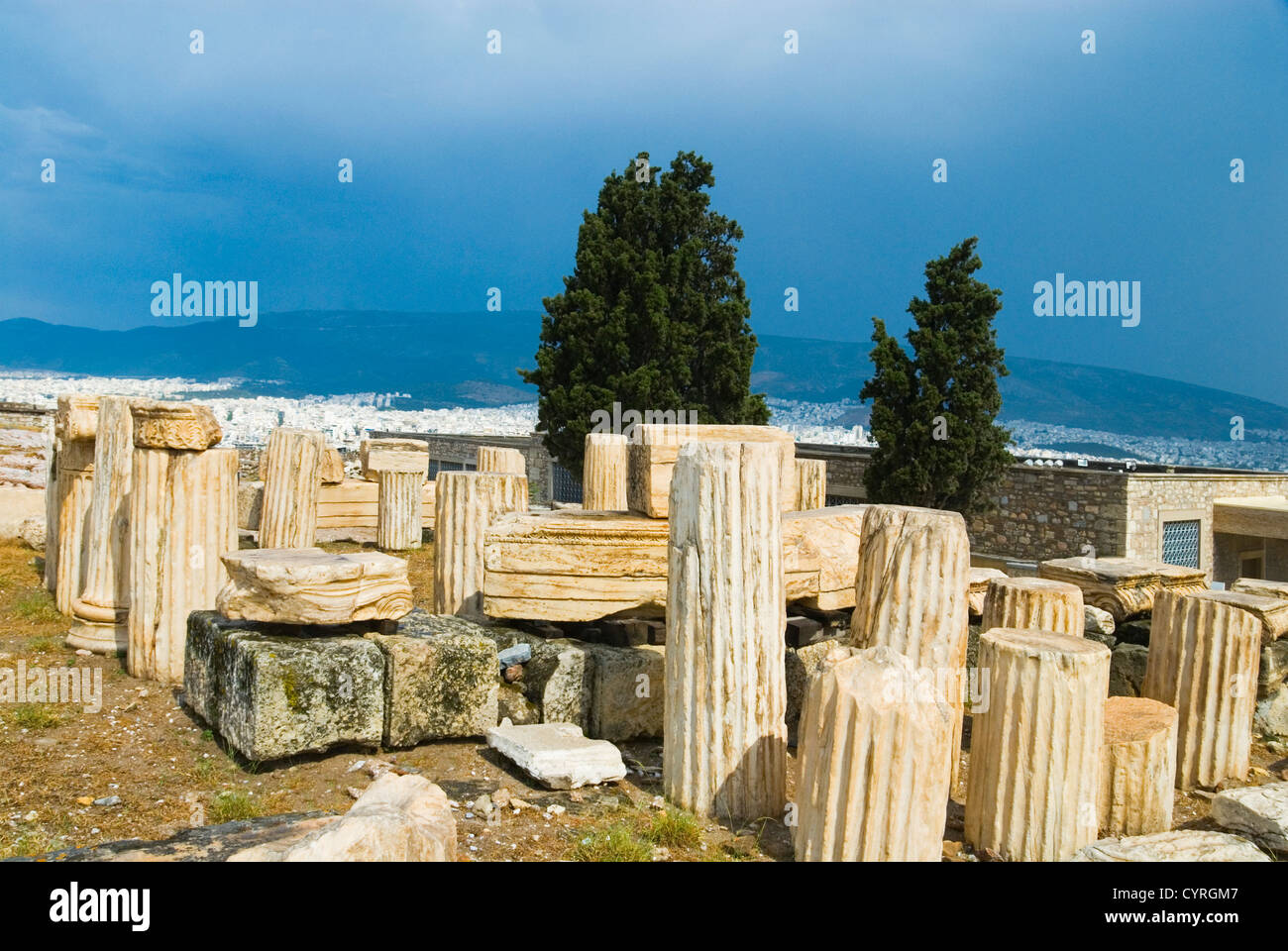 Ruins of columns in a field, Acropolis, Athens, Greece Stock Photo - Alamy