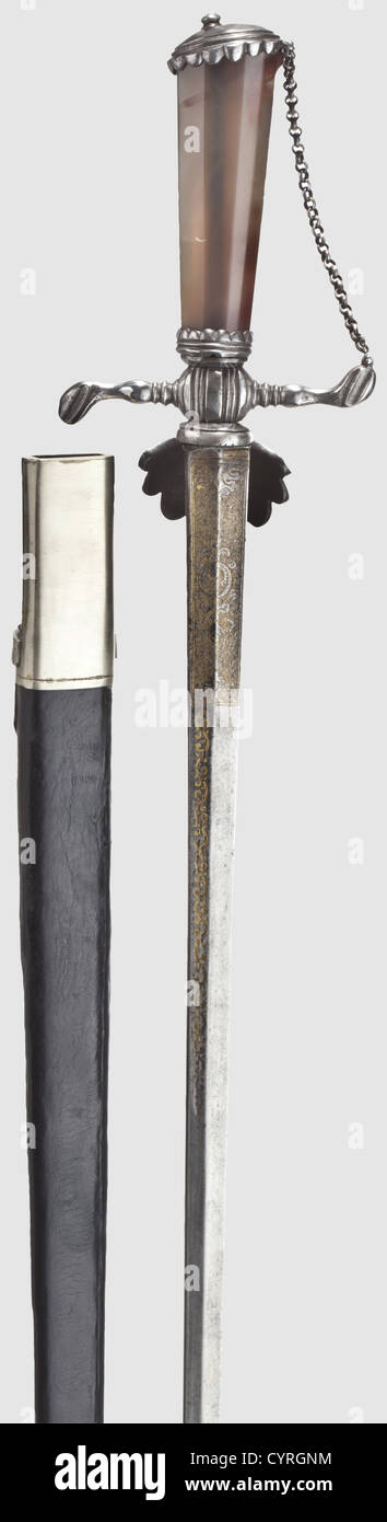 A German hunting hanger with an agate grip,late 18th century Slender ...