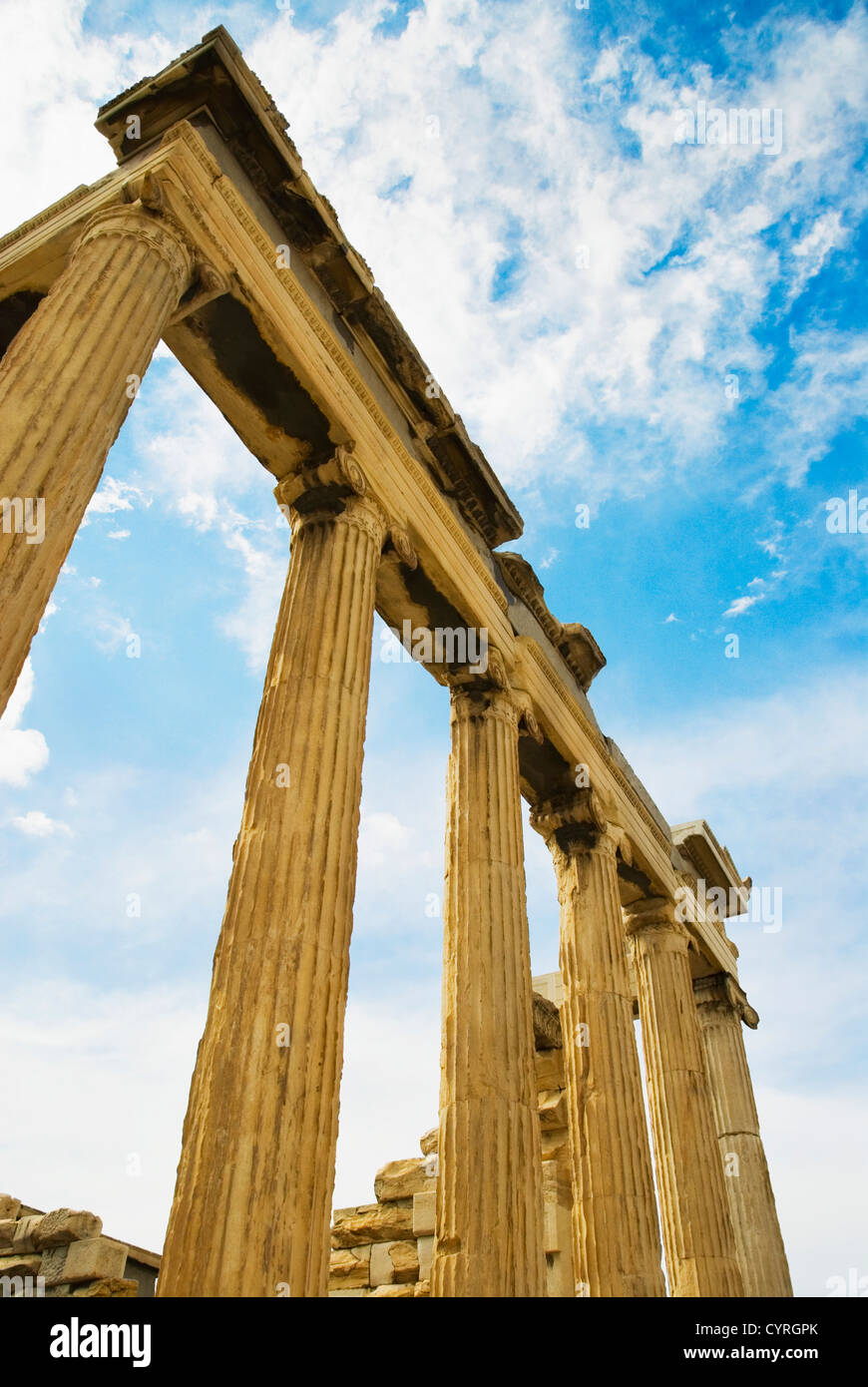 Low angle view of a colonnade, Acropolis, Athens, Greece Stock Photo ...