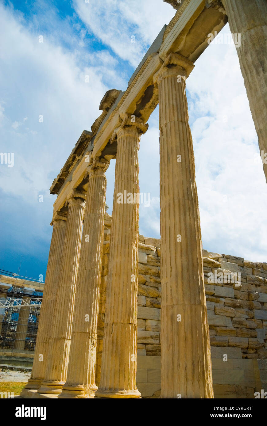 Low angle view of a colonnade, Acropolis, Athens, Greece Stock Photo ...