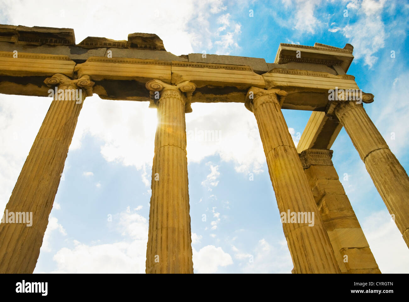 Low angle view of a colonnade, Acropolis, Athens, Greece Stock Photo ...