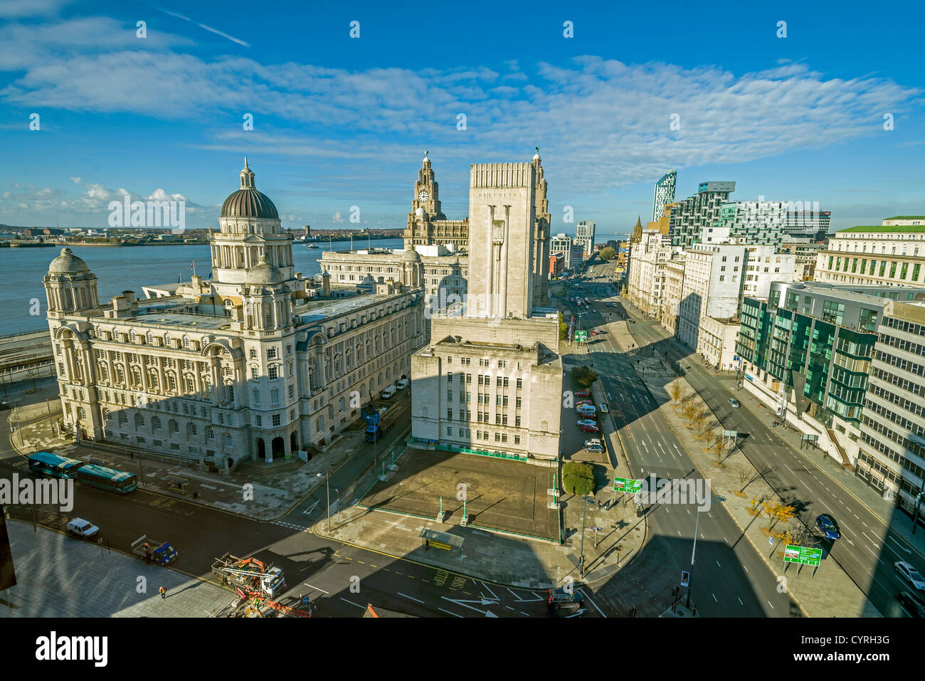 Liverpool pier head buildings from the rear Stock Photo - Alamy