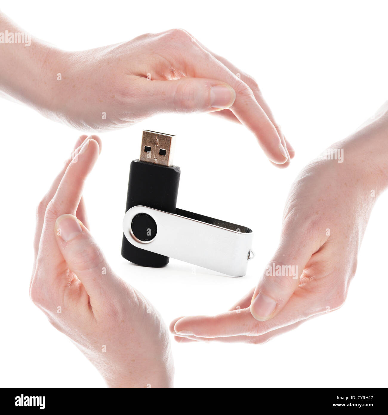 usb stick or flash drive with hands isolated on white background Stock ...