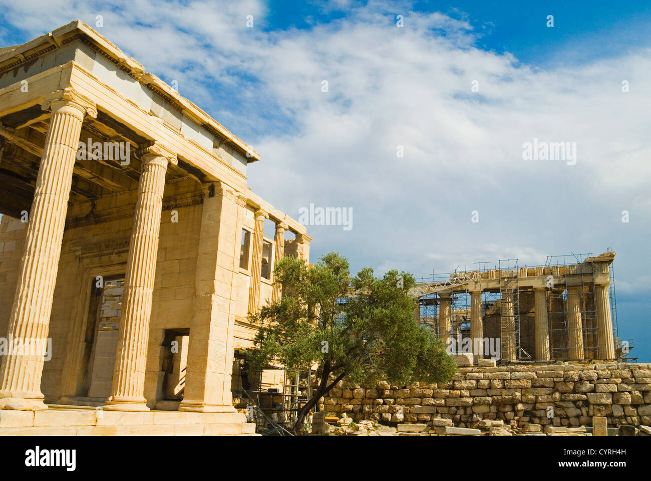 Colonnade of an ancient temple, The Erechtheum, Acropolis, Athens ...