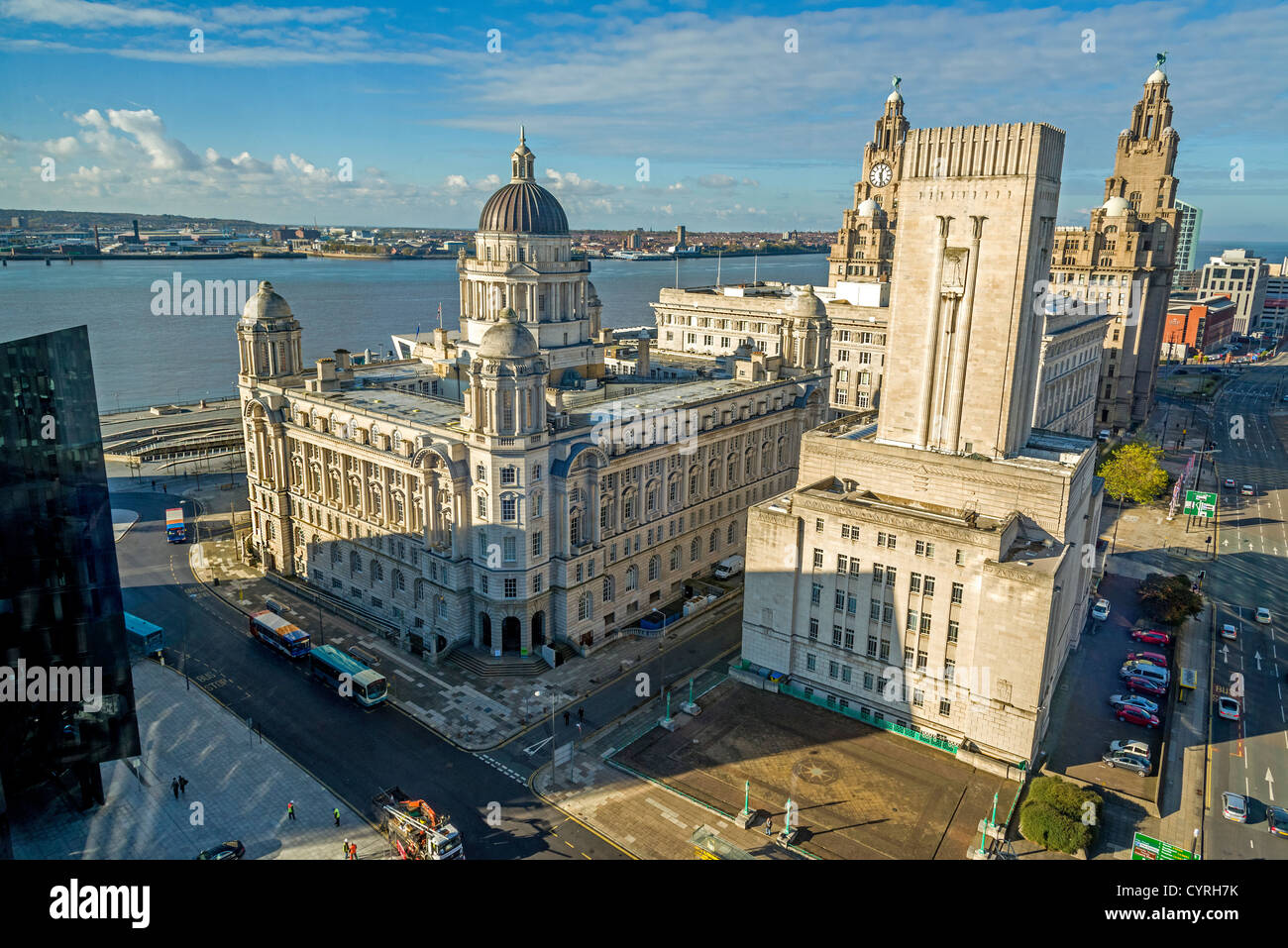 Liverpool pier head buildings from the rear Stock Photo - Alamy