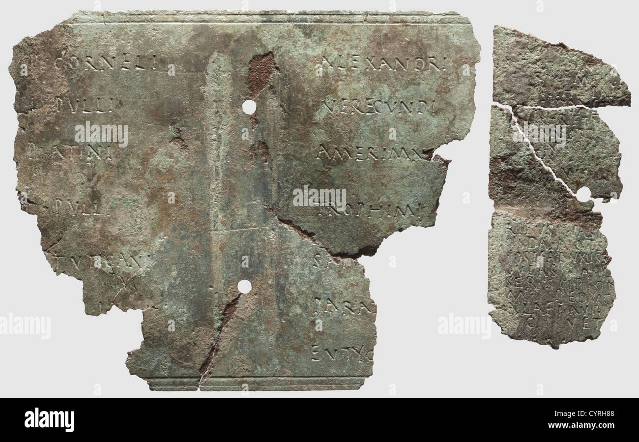 A Roman military diploma,from the reign of Emperor Trajan,dated 17th ...