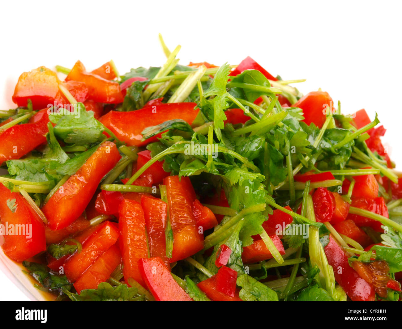 Fresh Coriander and sweet pepper salad. Close up Stock Photo - Alamy