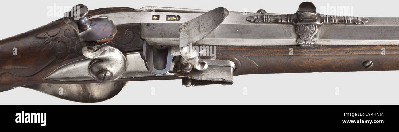 A pair of flintlock carbines,circa 1760. Older,rifled two-stage barrels ...