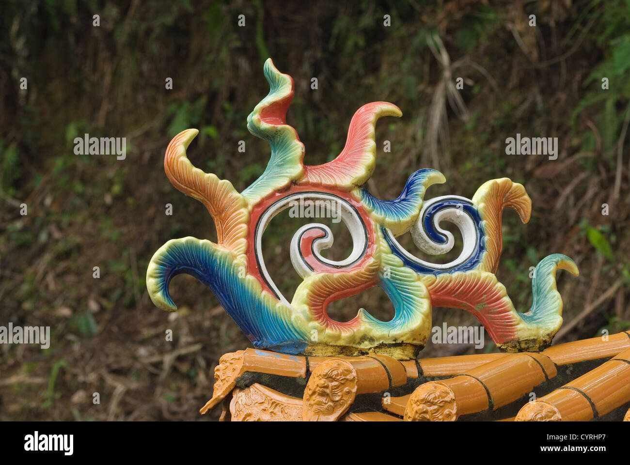 This is Taiwan temple decoration, with beautiful color in blue, green ...