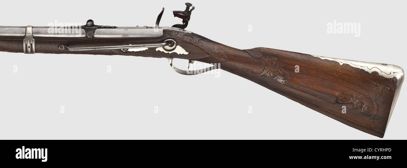 A pair of flintlock carbines,circa 1760. Older,rifled two-stage barrels ...