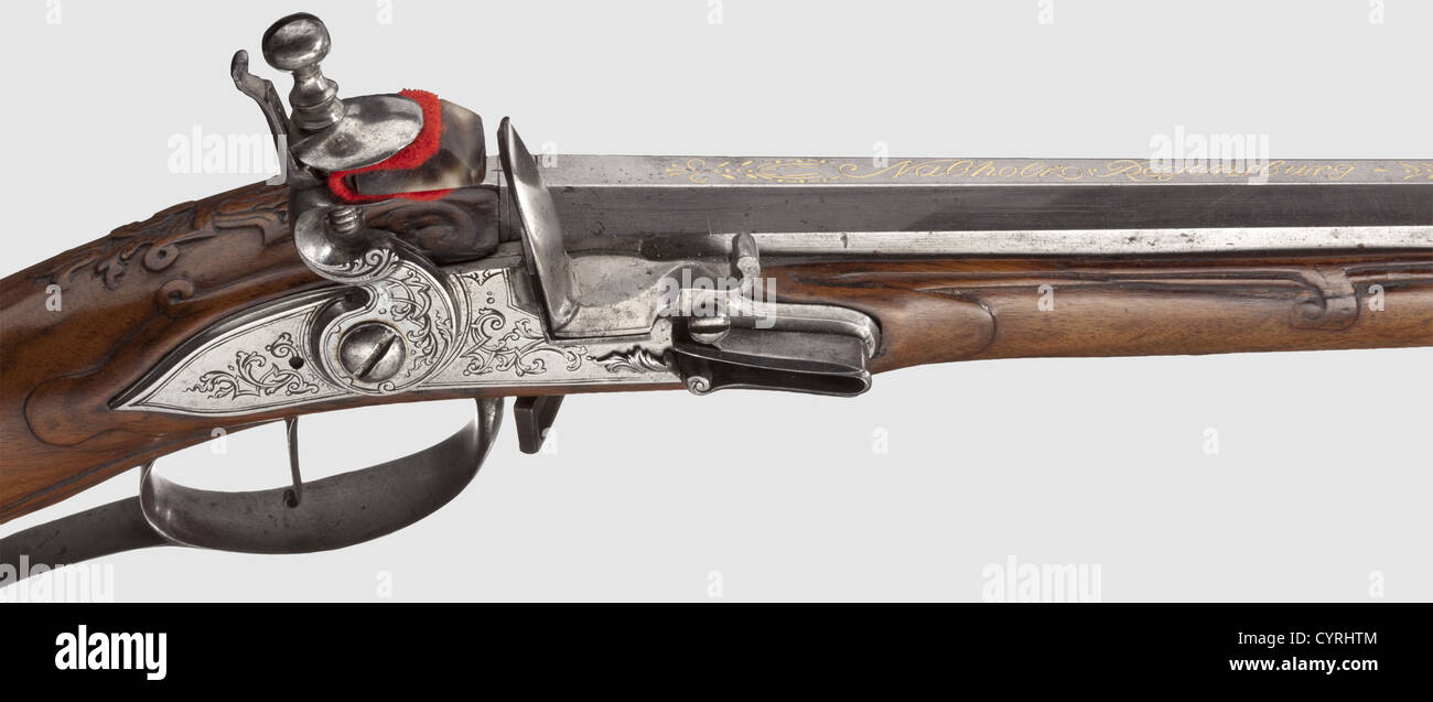 A lady's flintlock rifle,South German,circa 1740. Octagonal rifled ...