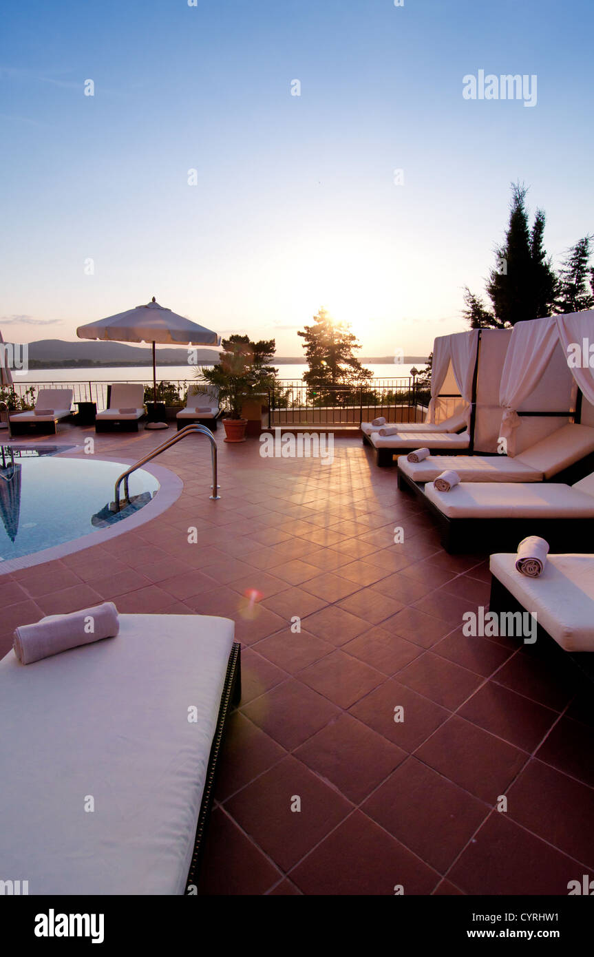 Swimming pool of luxury hotel at night Stock Photo - Alamy