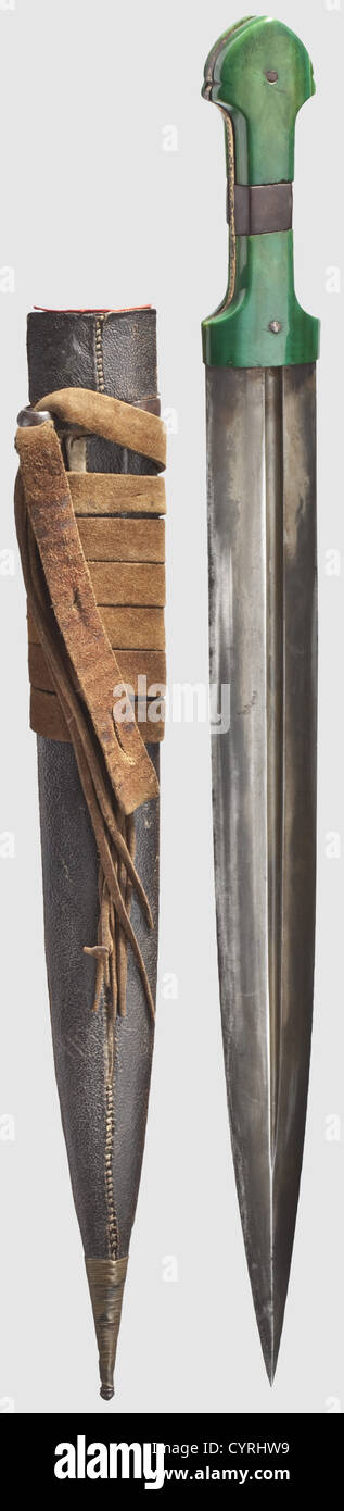 A Persian Qaddare,19th century Heavy,double-edged blade of pattern ...