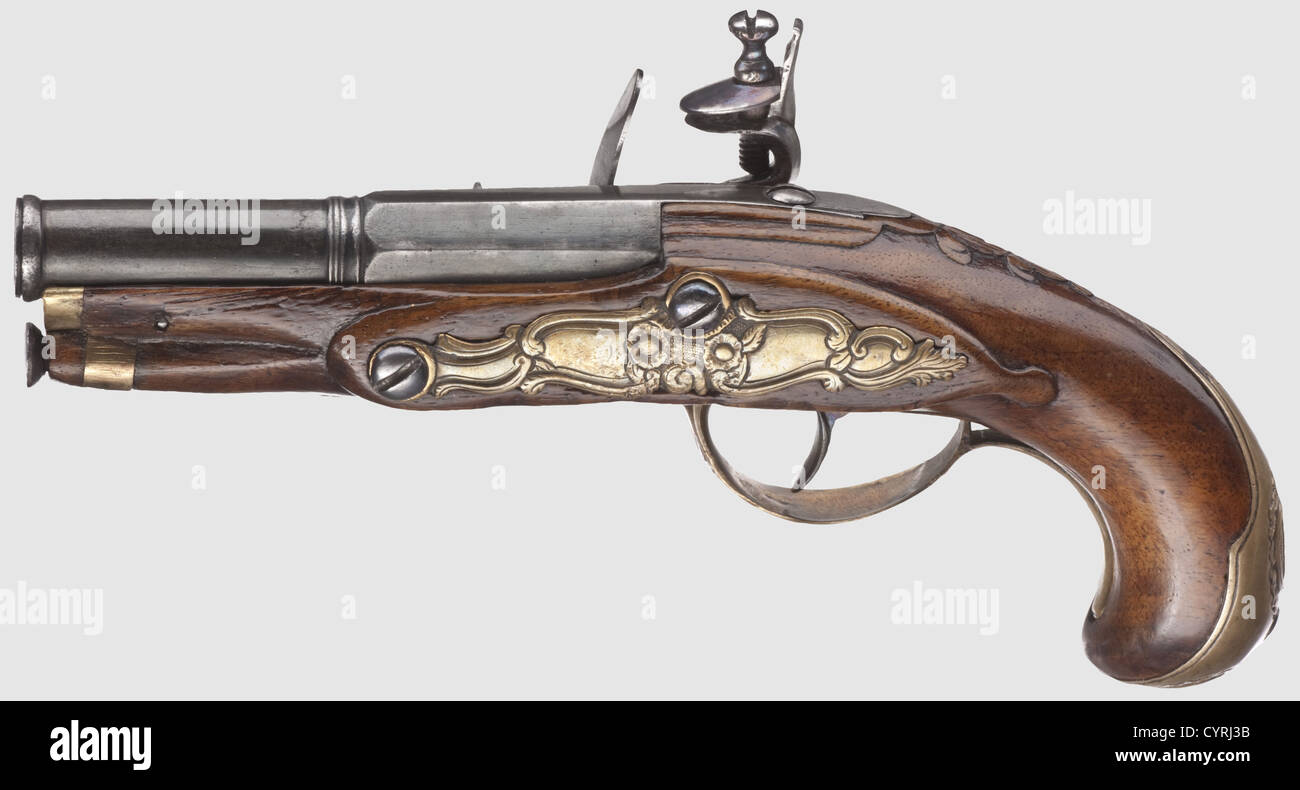 A pair of flintlock pistols,France,circa 1780. Two-stage barrels ...