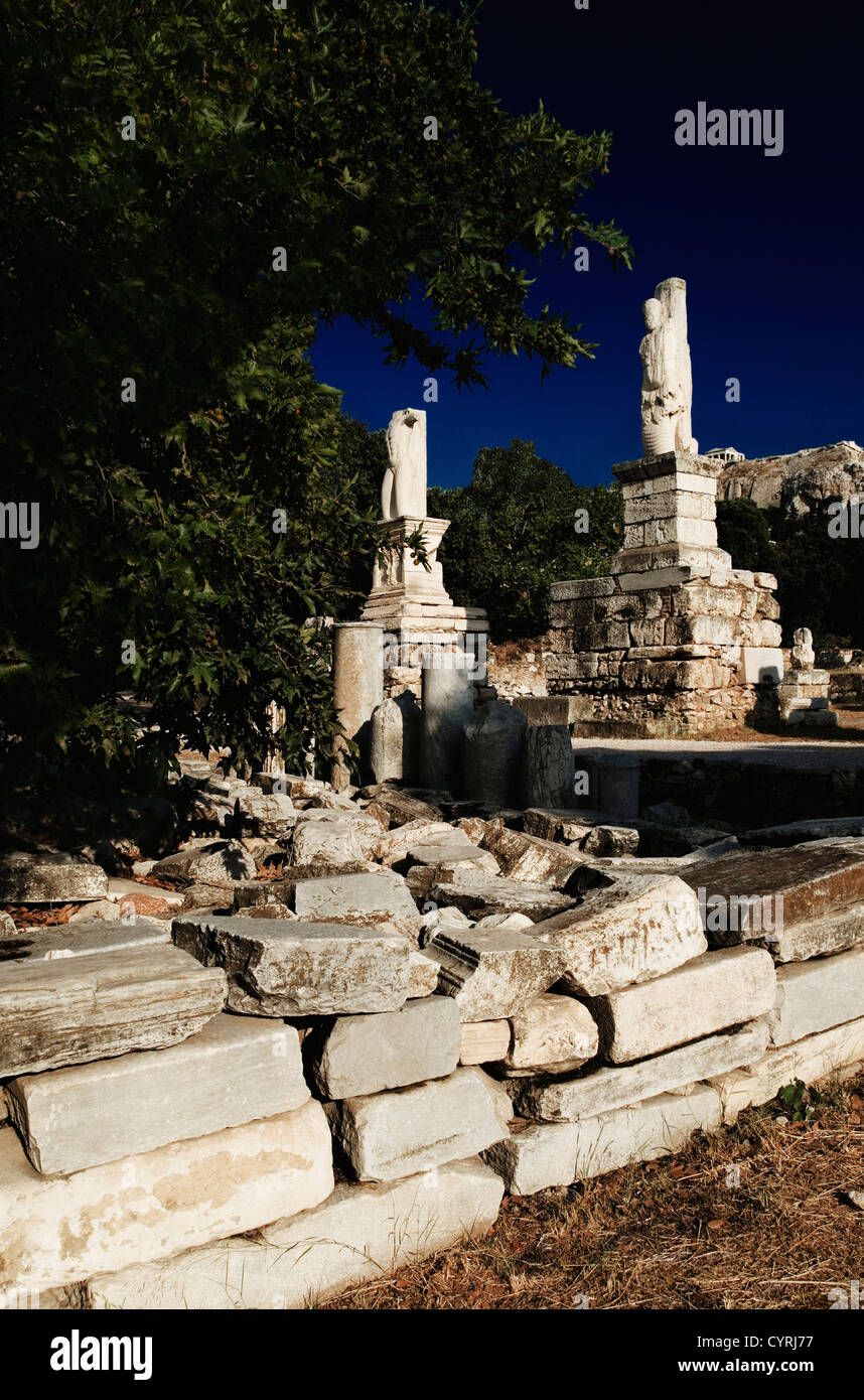 Ruins of statues, Odeon of Agrippa, The Ancient Agora, Athens, Greece ...