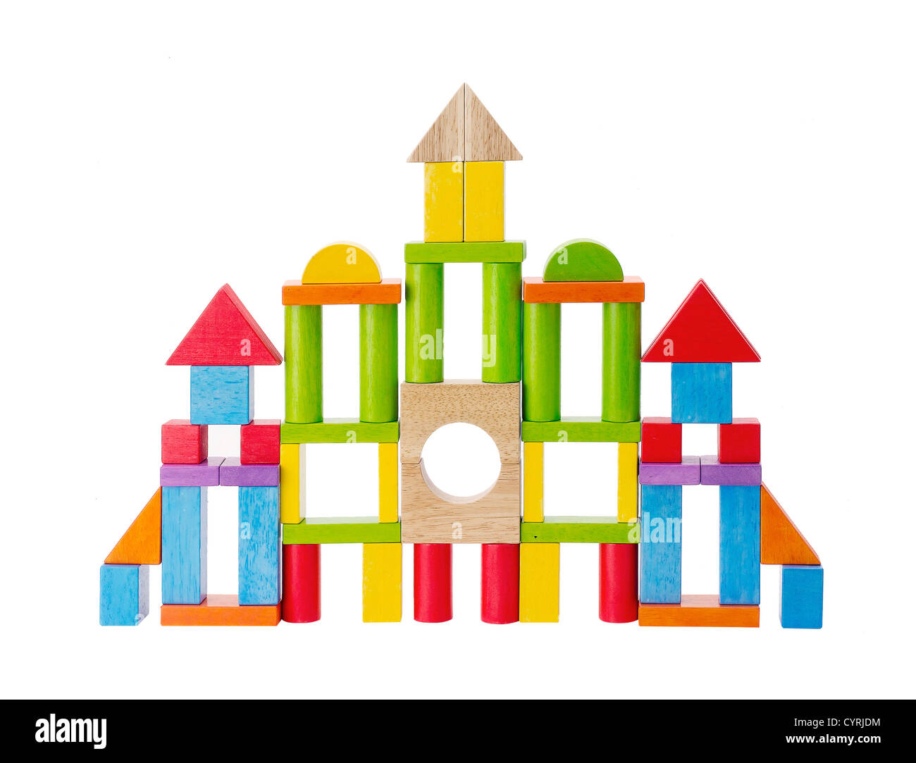 Colorful wooden toy castle on white Stock Photo - Alamy