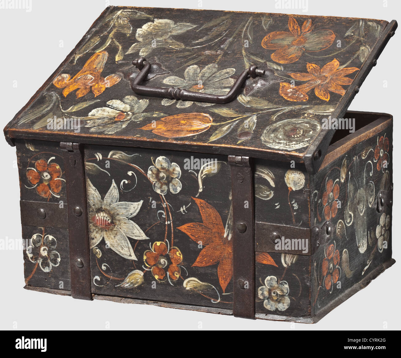 A Swabian painted casket,circa 1700 Body made of reused beech wood from ...