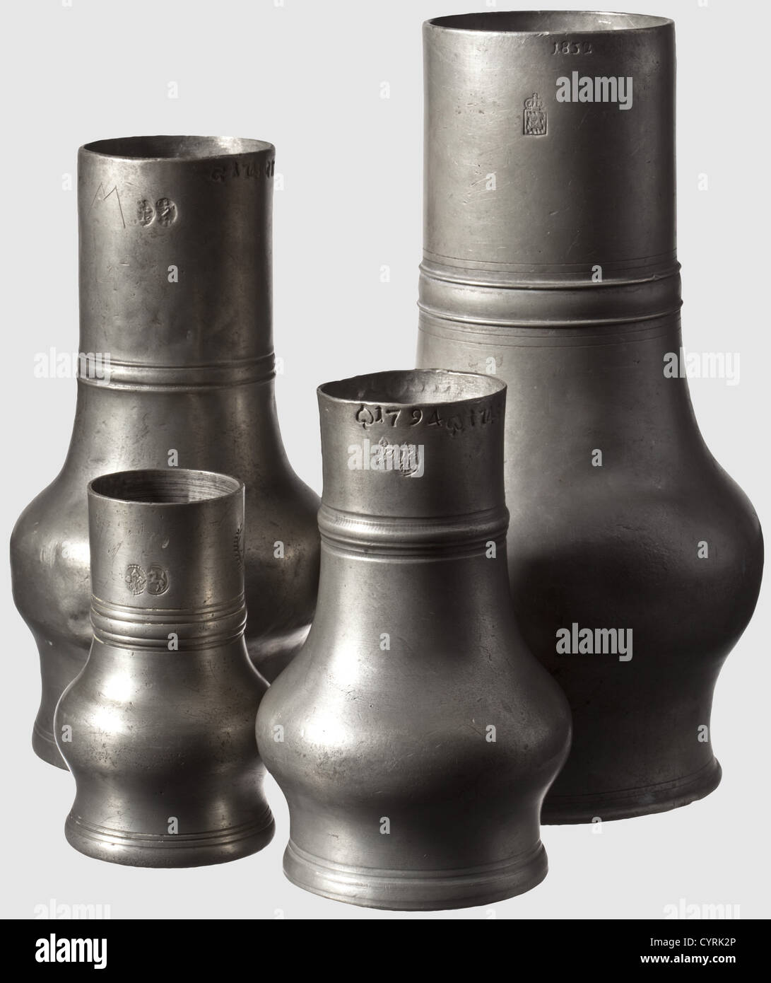 A set of four gauge measures, Lindau, 18th/19th century Four tin ...