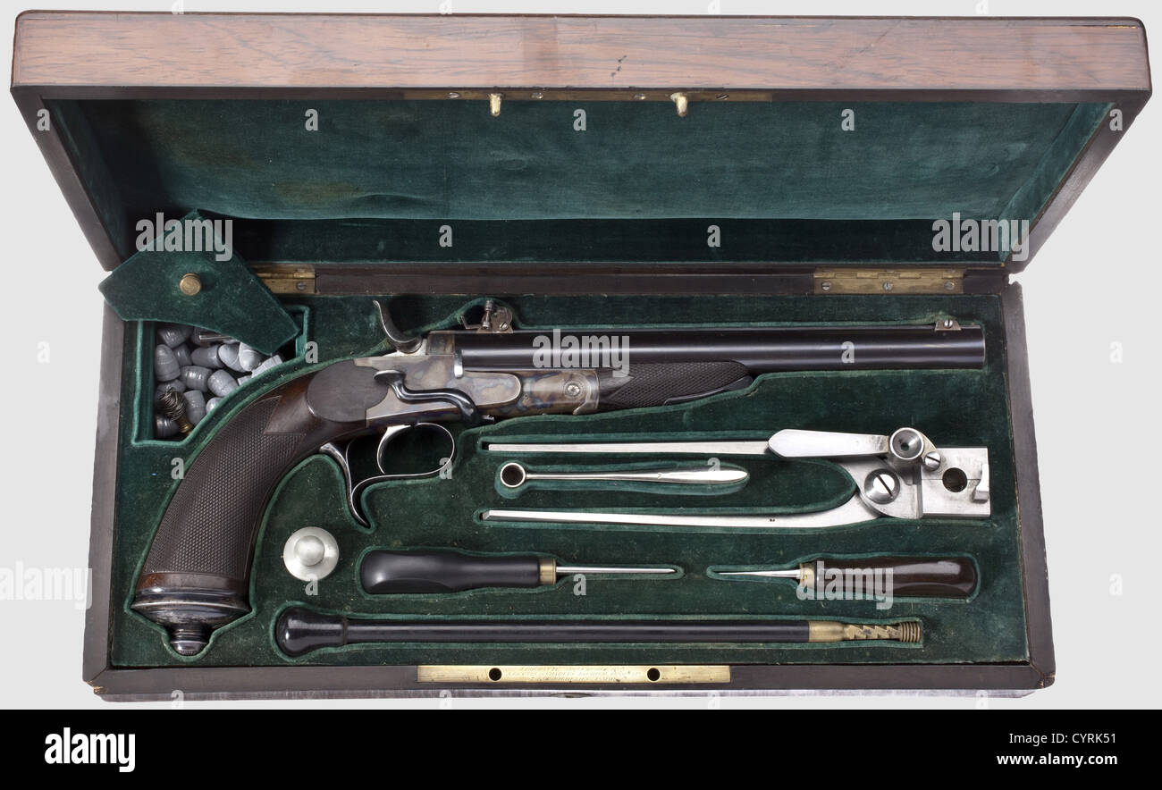 A drop barrel pistol,by J. Rochatte in Paris,circa 1870/80. Blued ...