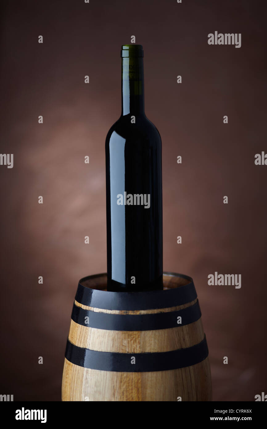 Bottle of Wine and Barrel Stock Photo - Alamy